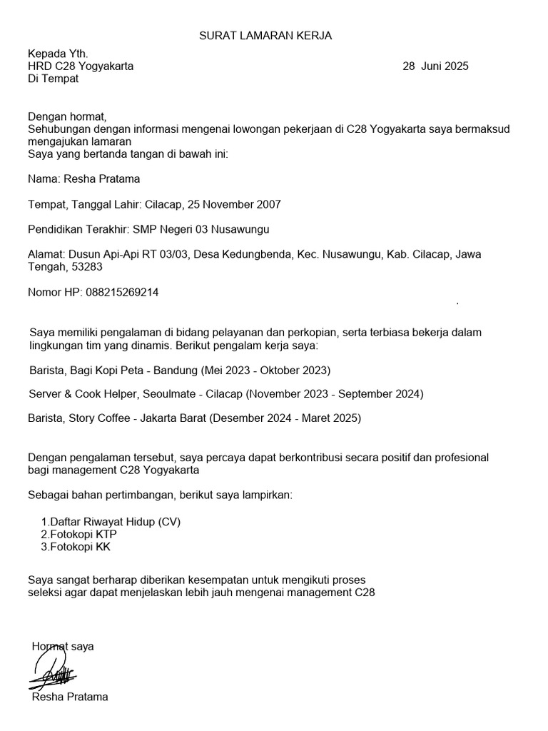 Surat Lamaran c28 | PDF