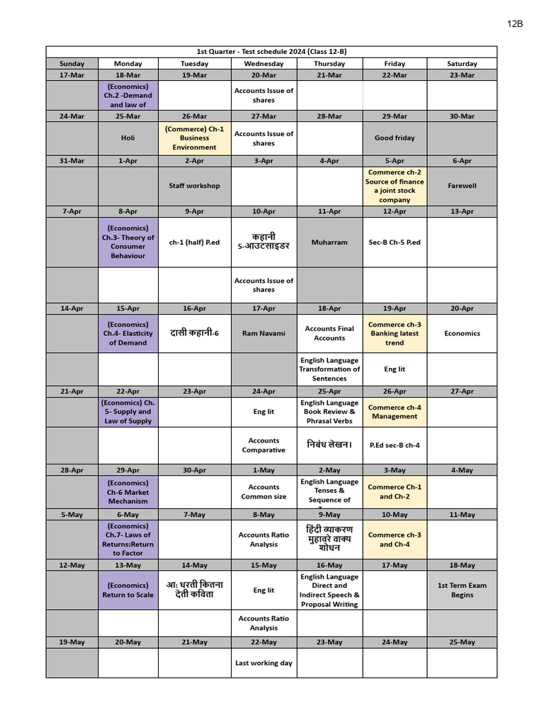 12B - 1st Quarter Test Schedule 2024 - 2025 | PDF | Economics | English ...