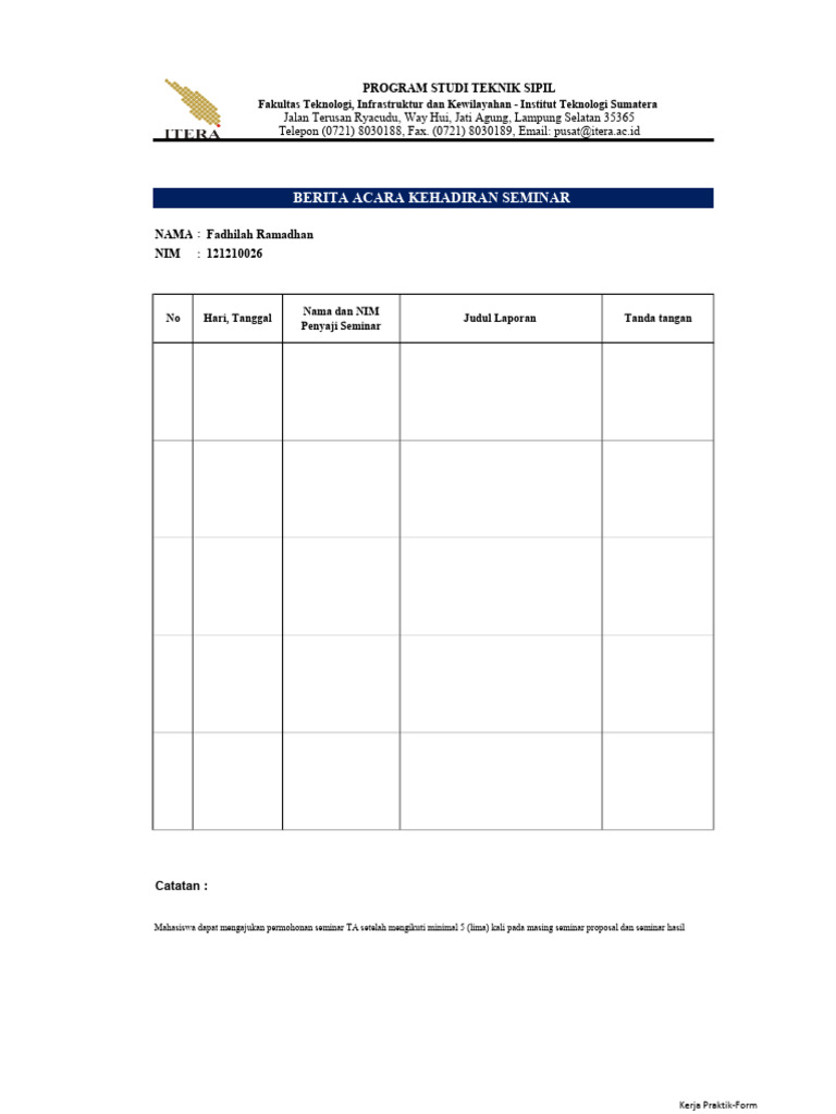 Lembar Absen Seminar | PDF