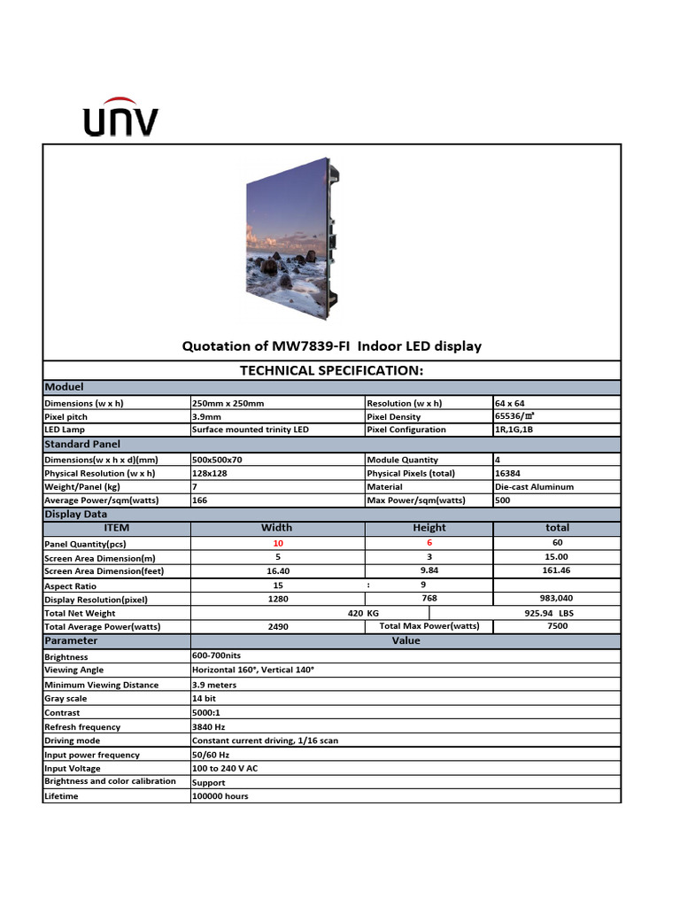 Indoor LED Display Quotation MW7839-FI | PDF | Display Resolution ...