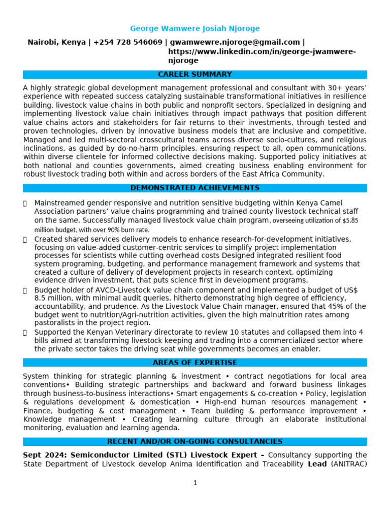 CV George Wamwere Njoroge | PDF | Kenya | World Food Programme