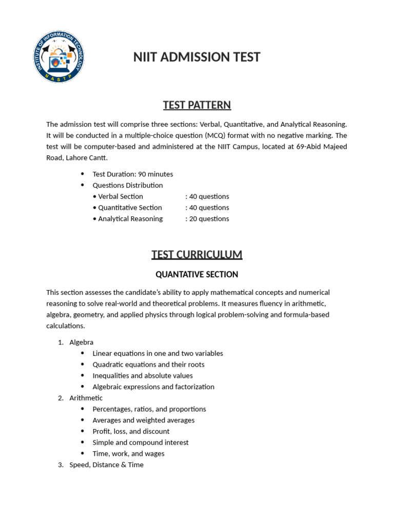 NIIT Admission Test Overview 2025 | PDF | Semantics | Logic