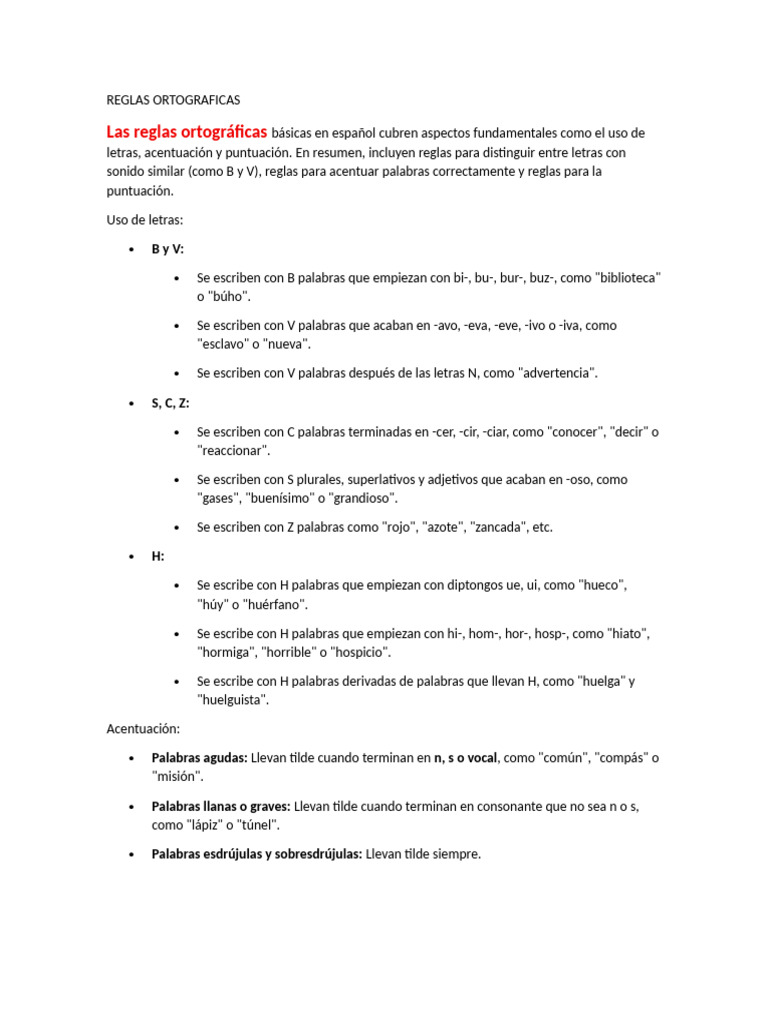Reglas ortográficas y gramaticales en español | PDF | Palabra | Fonema