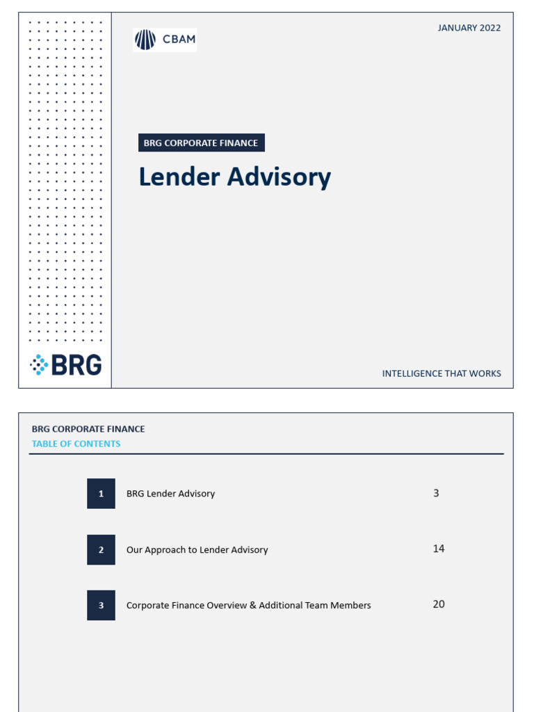 BRG - Lender Advisory Advisory CBAM | PDF | Mergers And Acquisitions | Valuation (Finance)