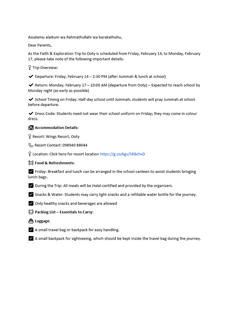 Ooty Faith & Exploration Trip Details | PDF