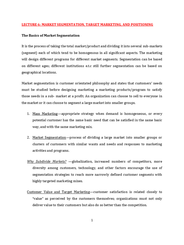 TOPIC 6-Market Segmentation, Targeting and Positioning | PDF ...