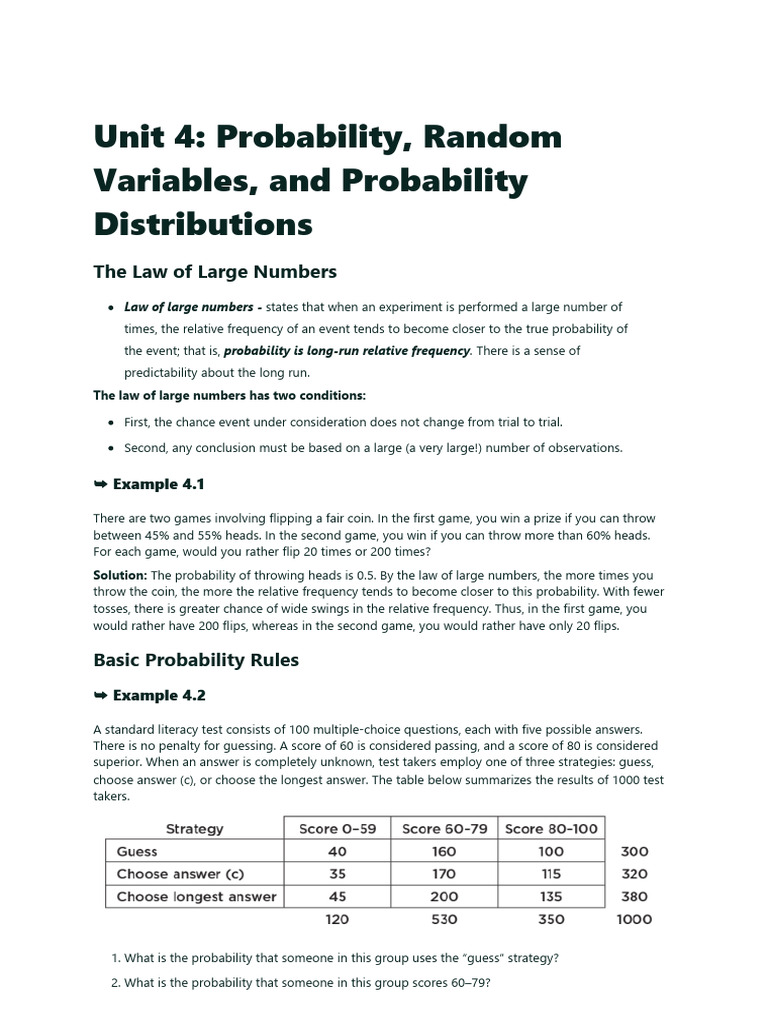 Unit 4 Probability Random Variables And Probability Distributions