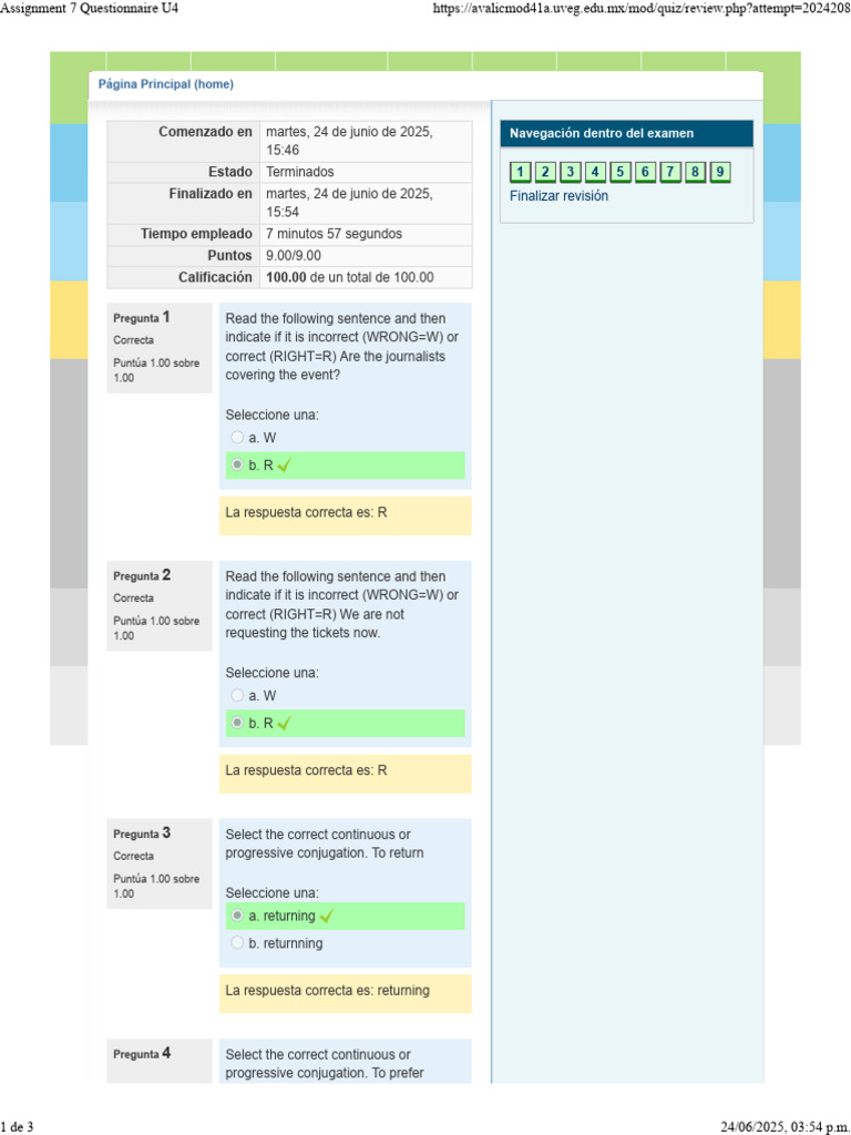 Assignment 7 Questionnaire U4 Exa 3 | PDF