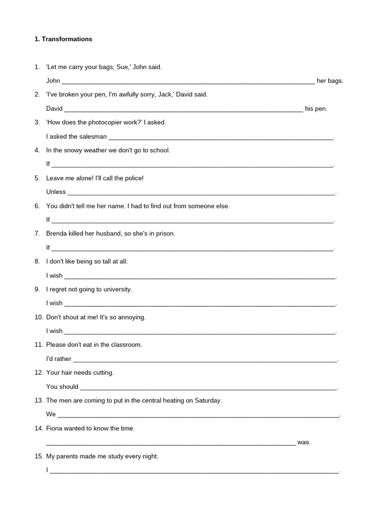 B2 Sentence Transformation Exercises | PDF