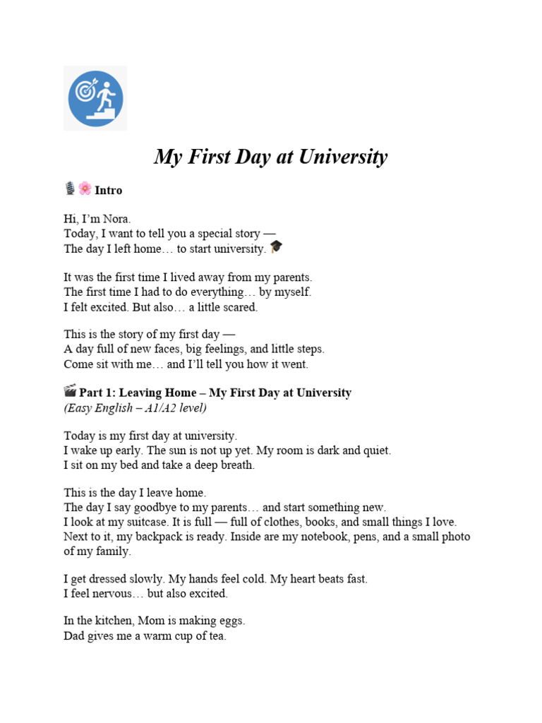 My First Day at University: A Journey | PDF | Lunch