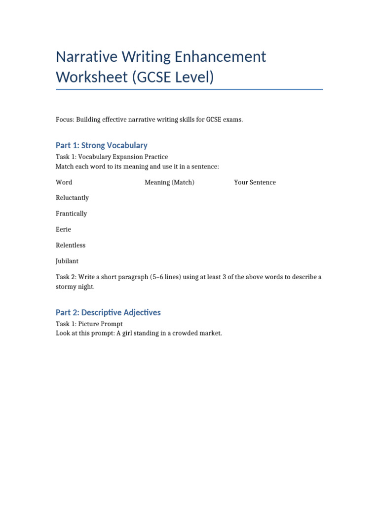 GCSE Narrative Writing Worksheet Wardah | PDF | Linguistics