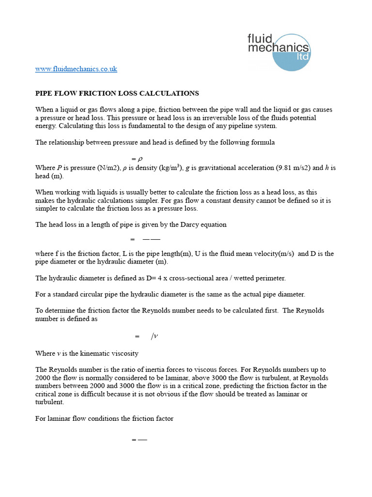 Pipe Friction Loss Calculations Guide | PDF | Reynolds Number | Fluid ...