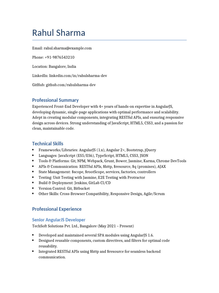AngularJS Developer Resume Rahul Sharma | PDF | Angular Js | Computing