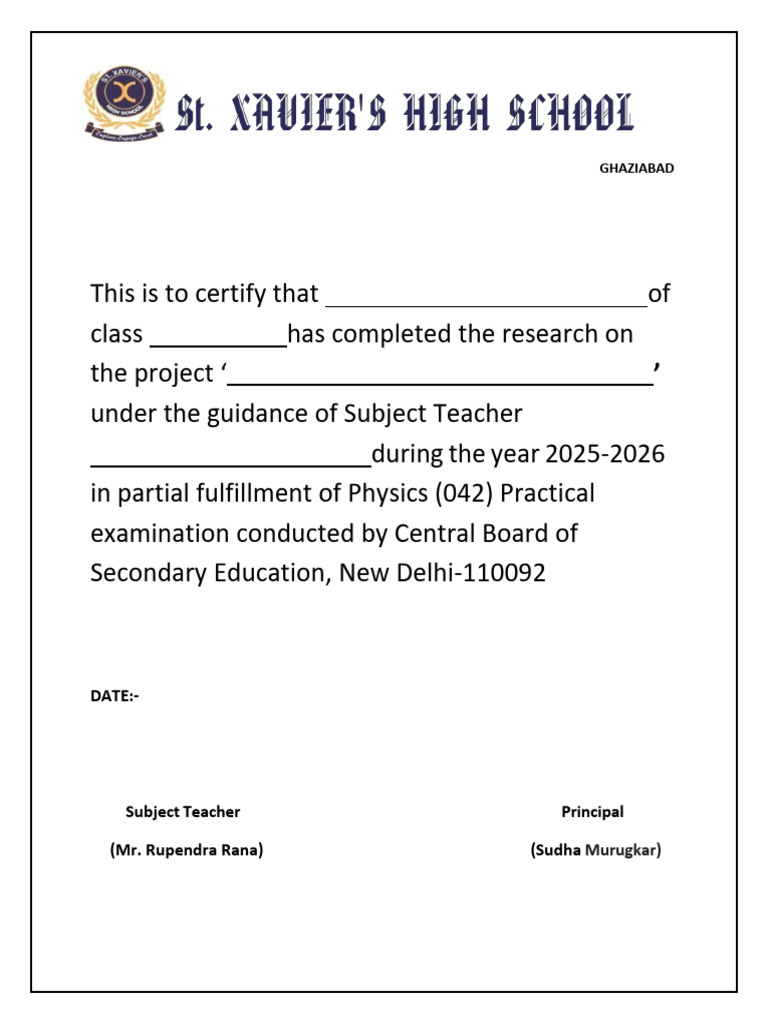 Class 12 Physics Certificate 2025-2026 | PDF