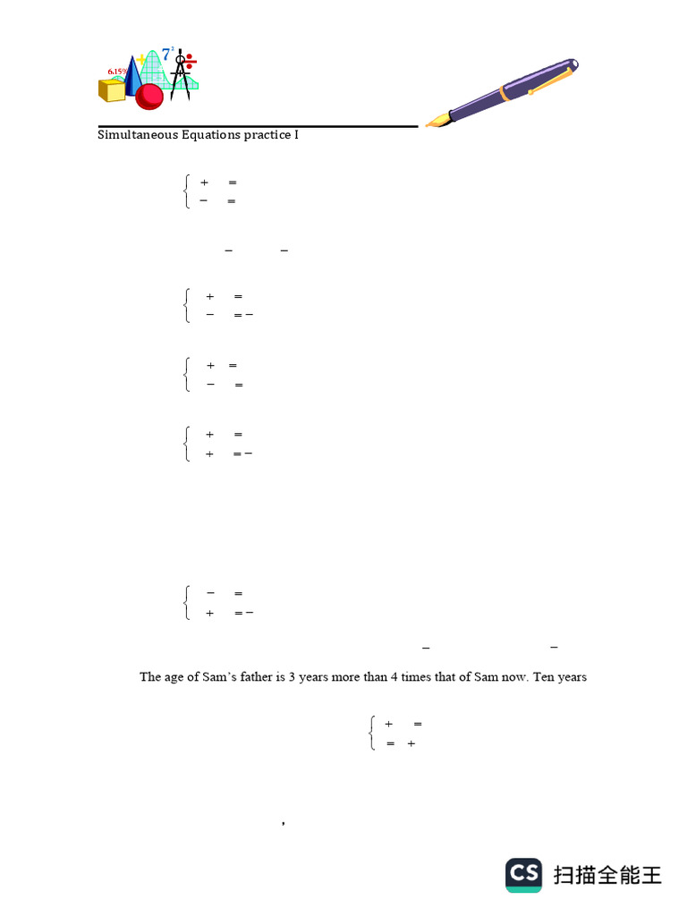 Simultaneous Equations Practice I | PDF