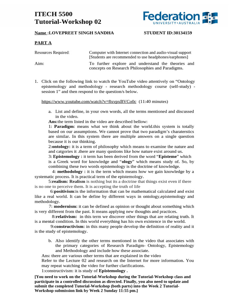 ITECH5500 Tutorial-Workshop 02 | PDF | Epistemology | Knowledge