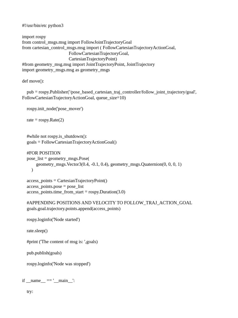 Cartesian Trajectory Control Script | PDF