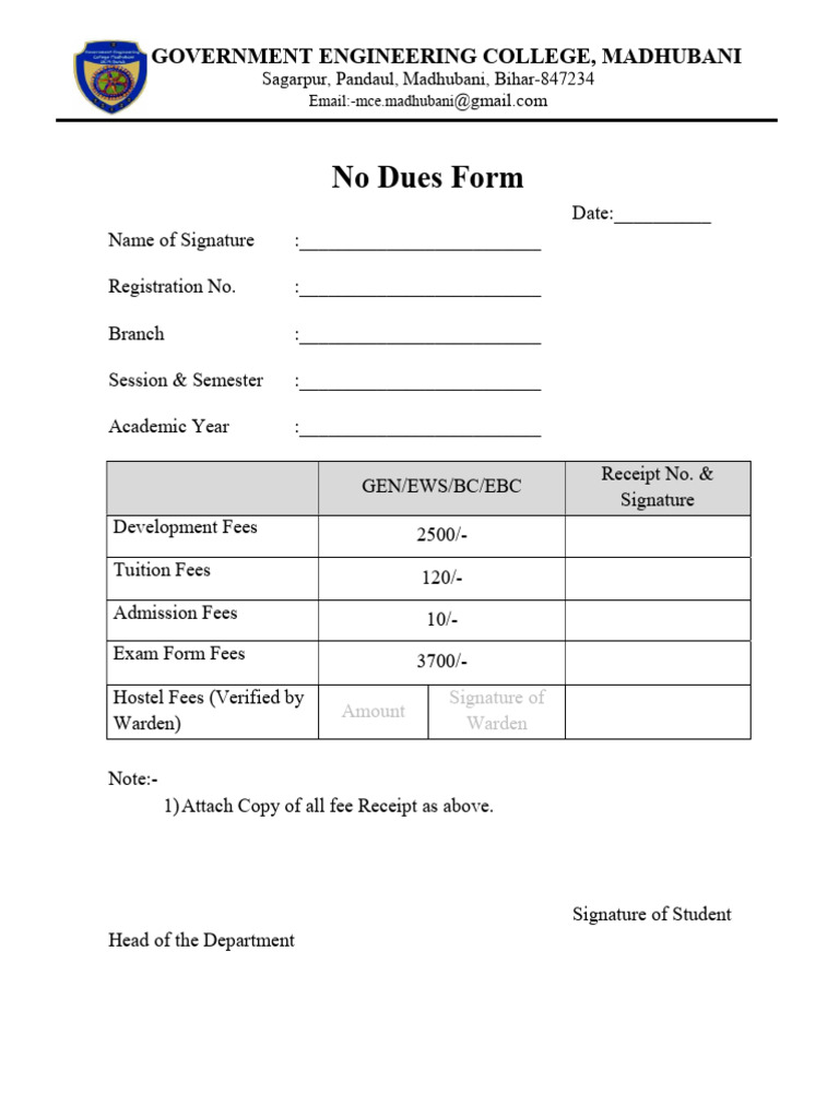 Gen Obc No Dues Form | PDF