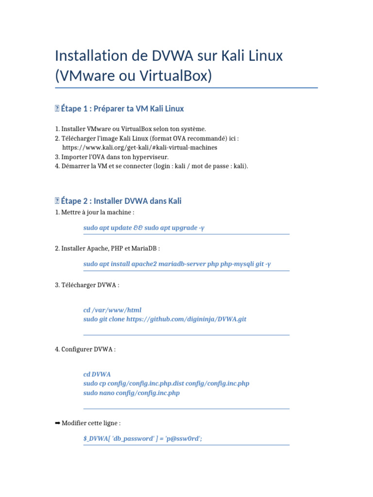 Installation DVWA Kali | PDF