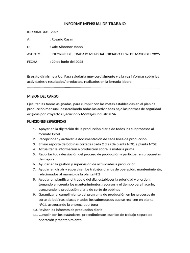 Informe Mensual de Trabajo - Mayo 2025 | PDF