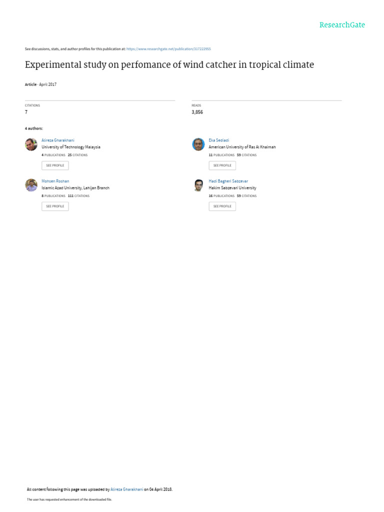 Experimental Study On Perfomance of Wind Catcher in Tropical Climate ...