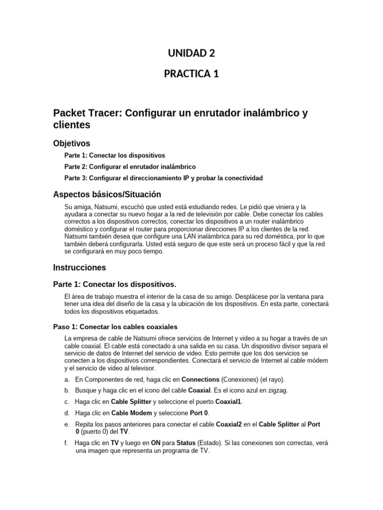 UNIDAD 2-Practica 1 | PDF | Enrutador (Computación) | Dirección IP