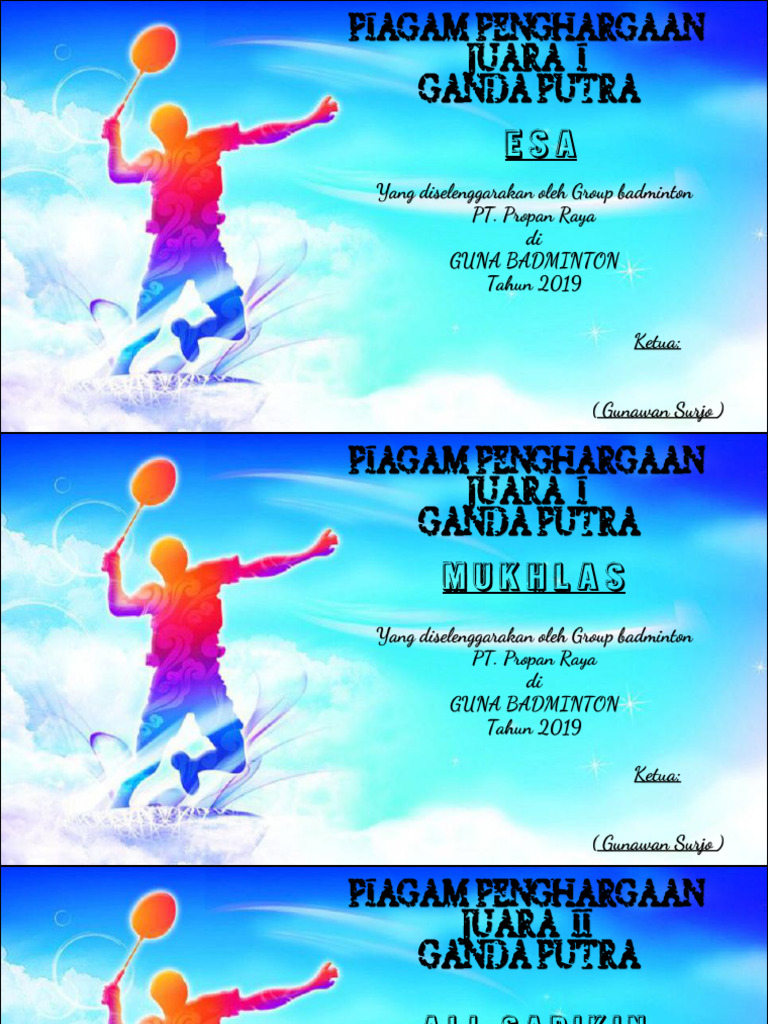 Piagam Badminton | PDF