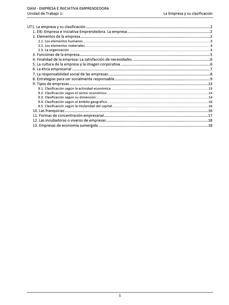 EIE Ud 1 La Empresa y Su Clasificación-Resumido | PDF | Business | Pequeñas y medianas empresas