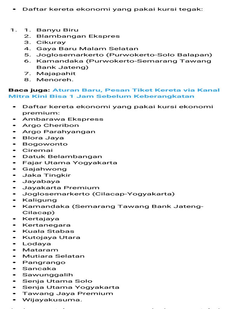 Daftar Terbaru Kereta Ekonomi Yang Pakai Kursi Tegak Dan Premium 2024 ...