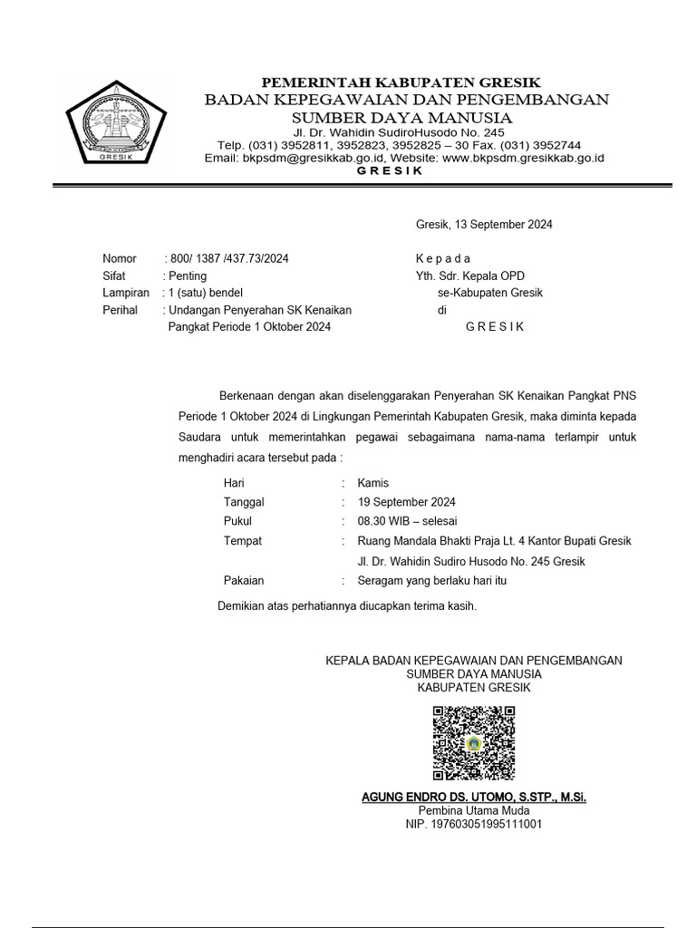 Undangan Penyerahan SK KP Okt 2024 | PDF