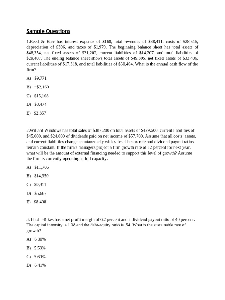 Mid Term Revision - Sample Questions | PDF | Bonds (Finance) | Dividend