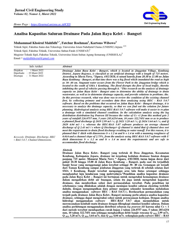Analisa Kapasitas Saluran Drainase Pada | PDF