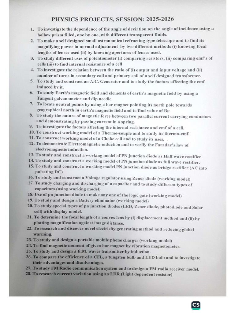 Suggested Physics Projects | PDF