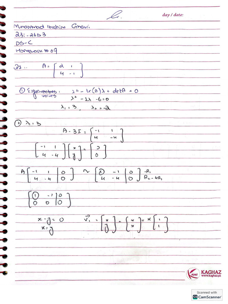 Linear Algebra Homework Solution | PDF