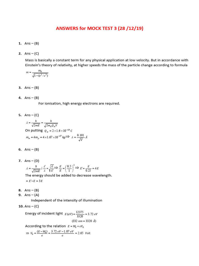 Mock Test 3 Answers and Explanations | PDF | Homo | Hominidae