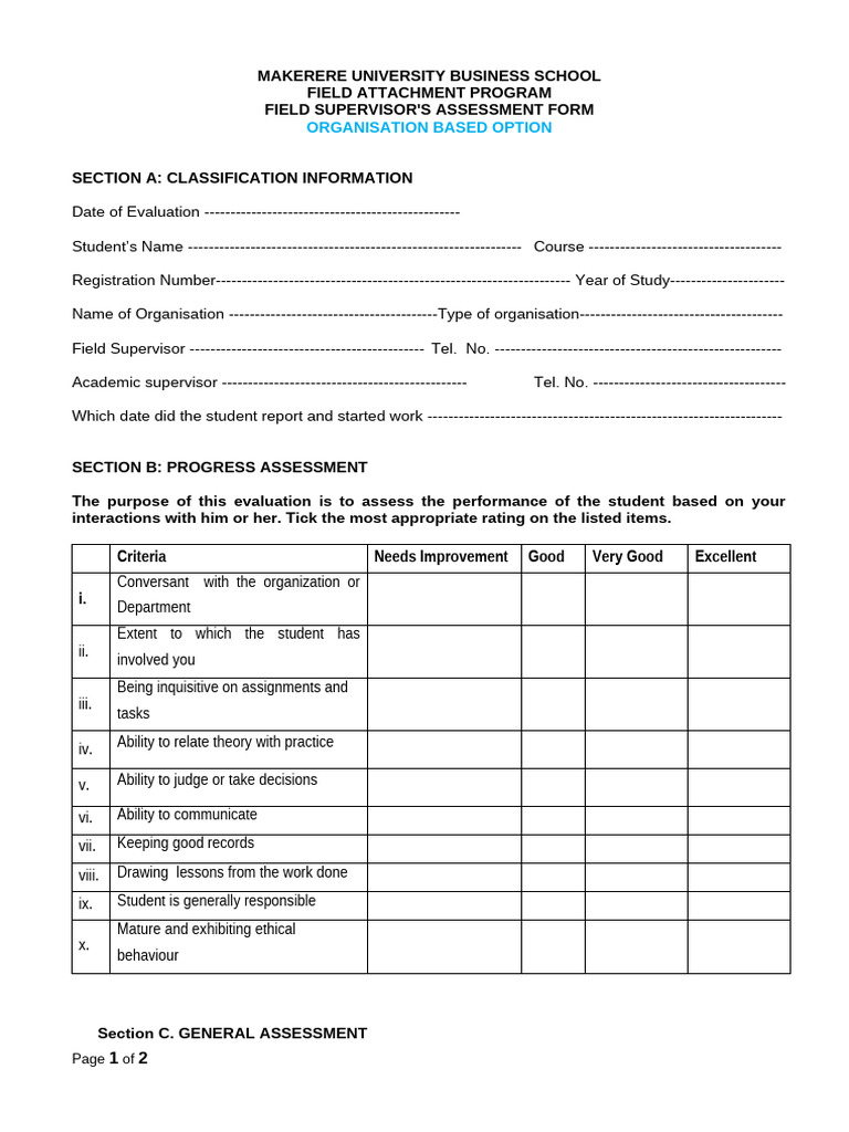 Makerere University Field Assessment Form | PDF | Cognition ...