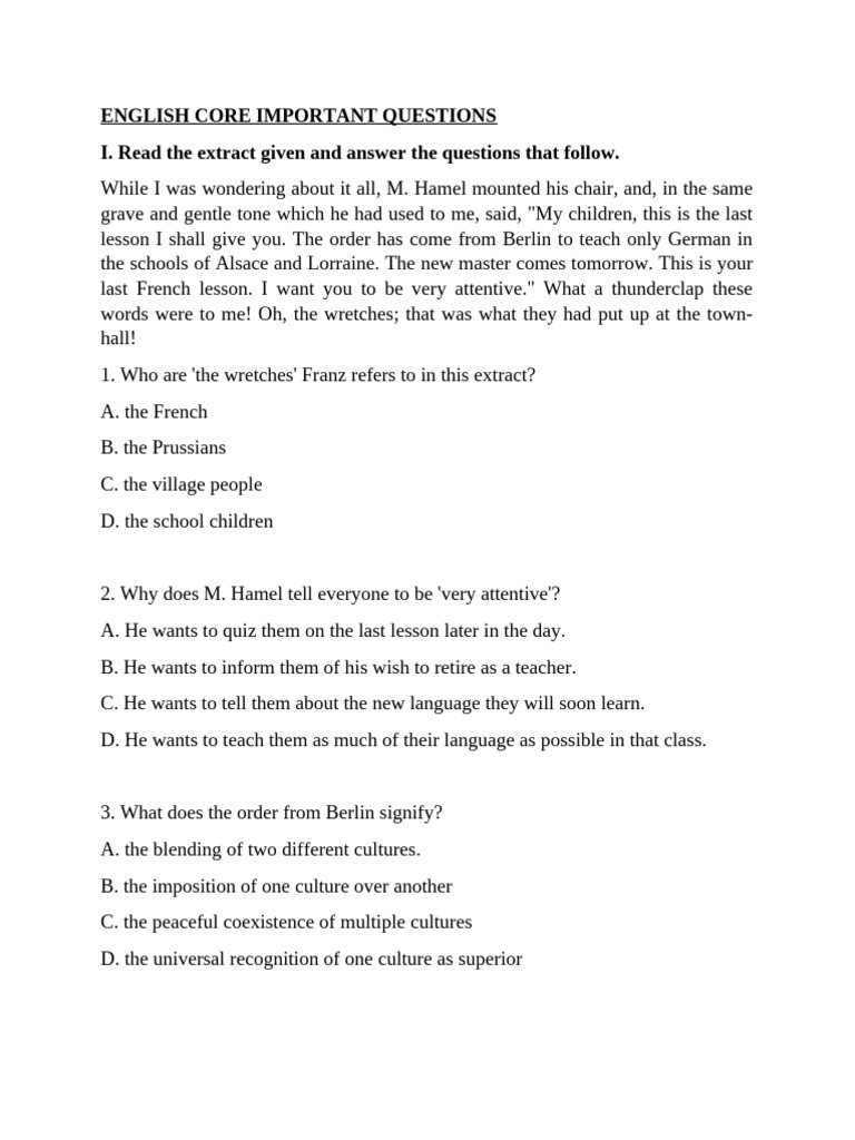 Eng Core Passages and Mcqs | PDF