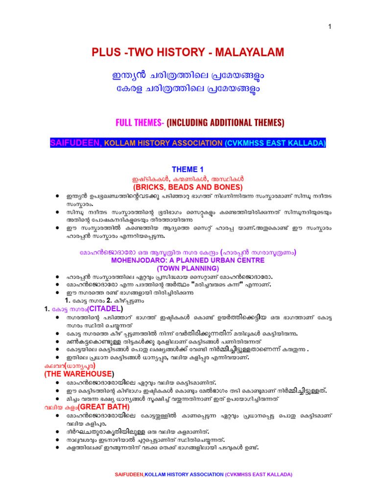 Xii History Malayalam Full Themes New | PDF