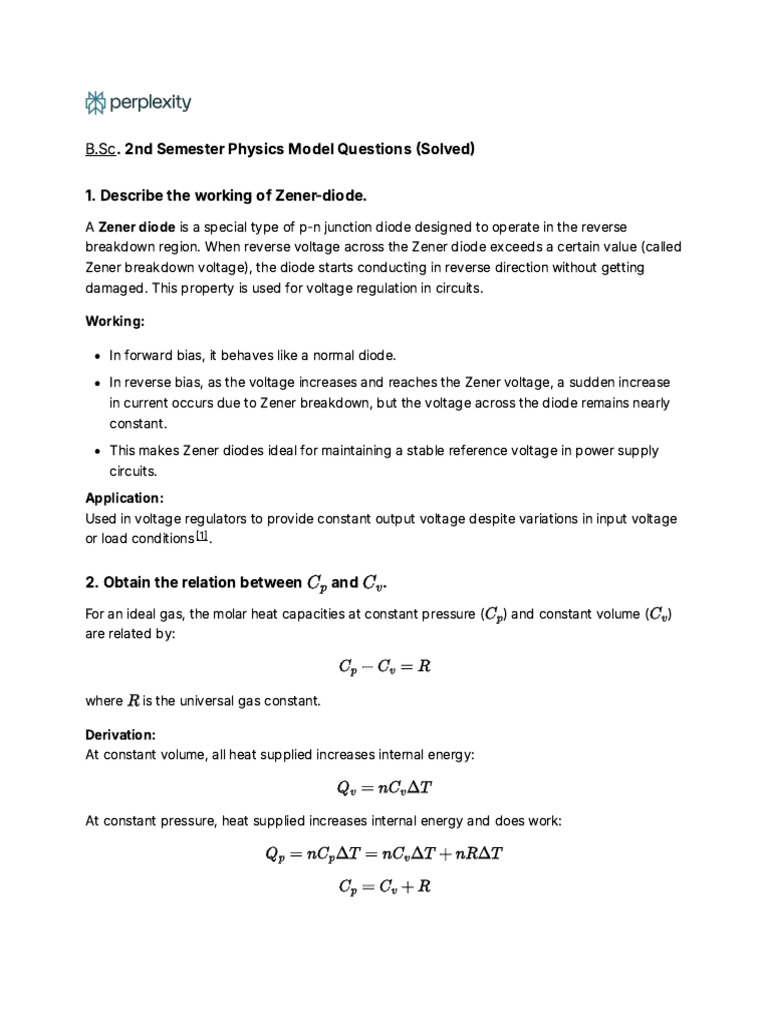 B.sc. 2nd Semester Physics Model Questions (Solved | PDF | Electricity ...