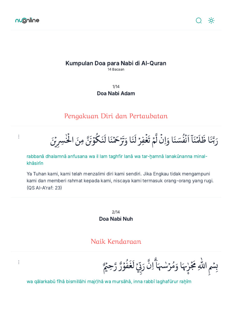Kumpulan Doa Para Nabi dalam Al-Quran | PDF