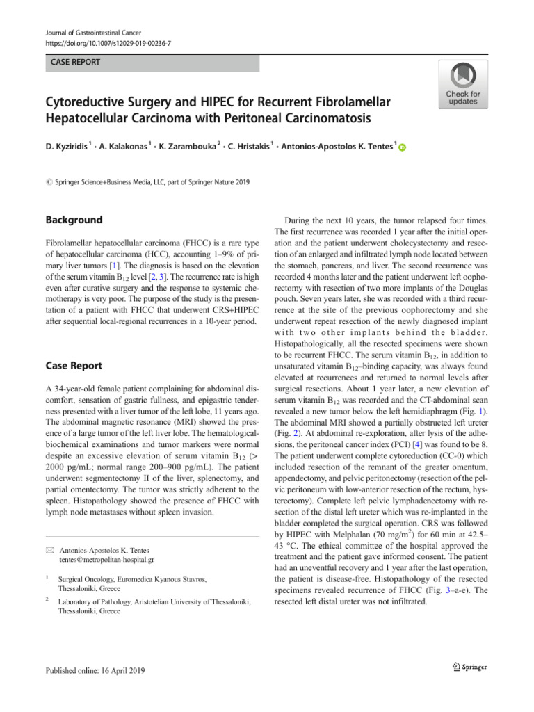 Cytoreductive Surgery and HIPEC For Recurrent Fibrolamellar ...