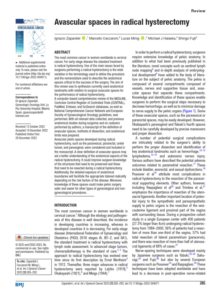 Avascular Espaces in Radical Hysterectomy | PDF | Computers
