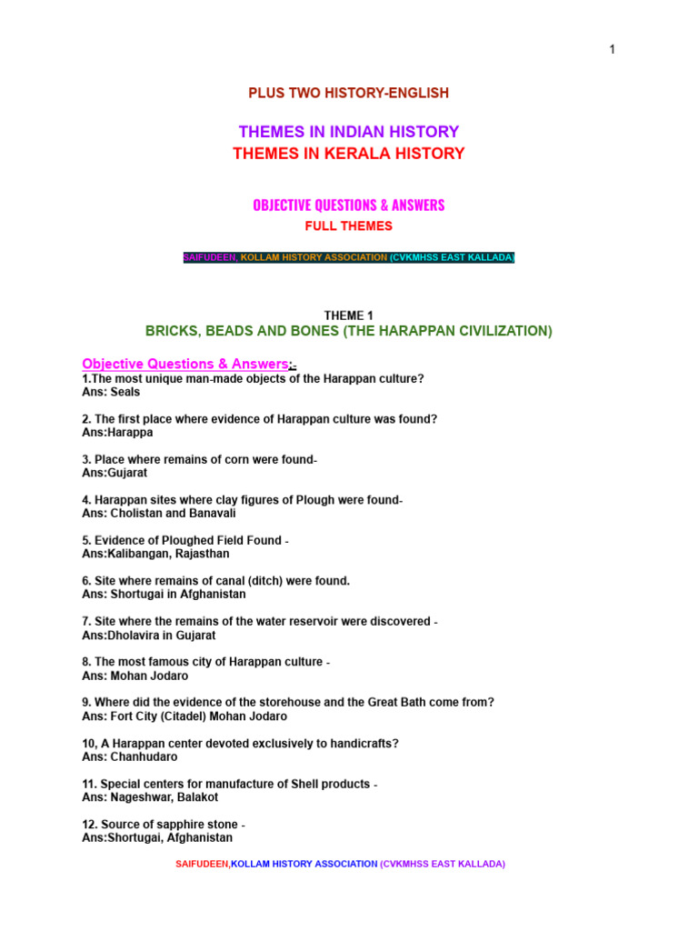 Kerala History Objective Q&A Guide | PDF | Mahatma Gandhi | Mughal Empire