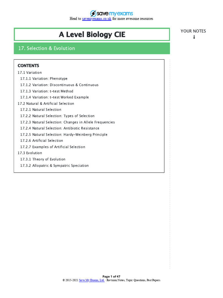 A Level Biology: Selection & Evolution | PDF | Natural Selection | Genotype