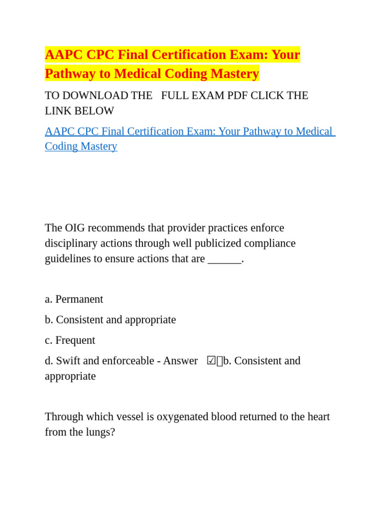 AAPC CPC Final Certification Exa1 | PDF | Urinary System | Lung