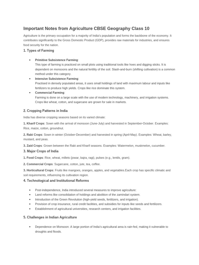 Geography Notes - Agriculture | PDF | Agriculture | Intensive Farming
