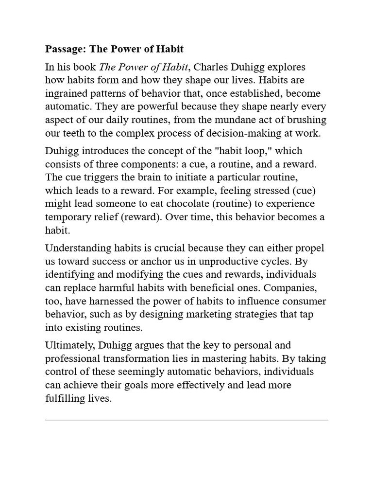 Passage The Power of Habit | PDF | Habits | Cognition