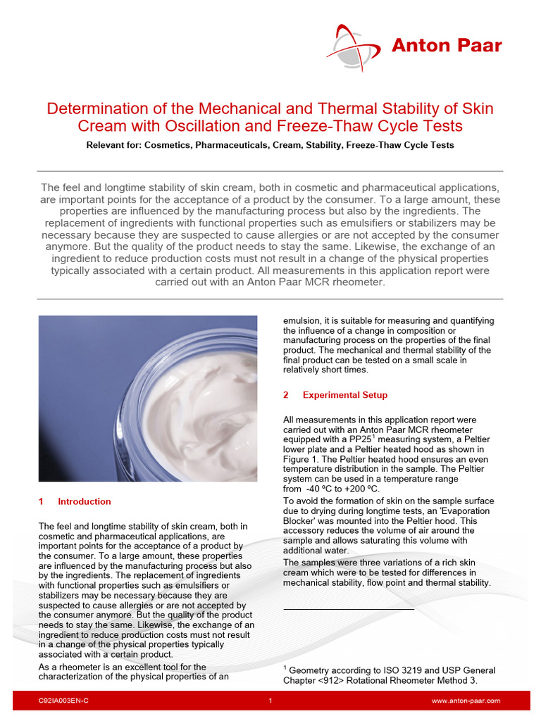 Mechanical and Thermal Stability of Cream | PDF | Deformation ...