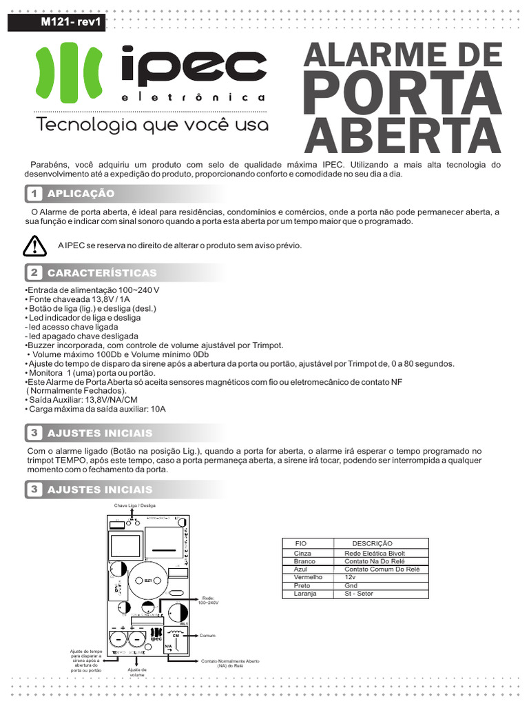 Alrme Porta Aberta Ipec | PDF | Relé | Fonte de energia