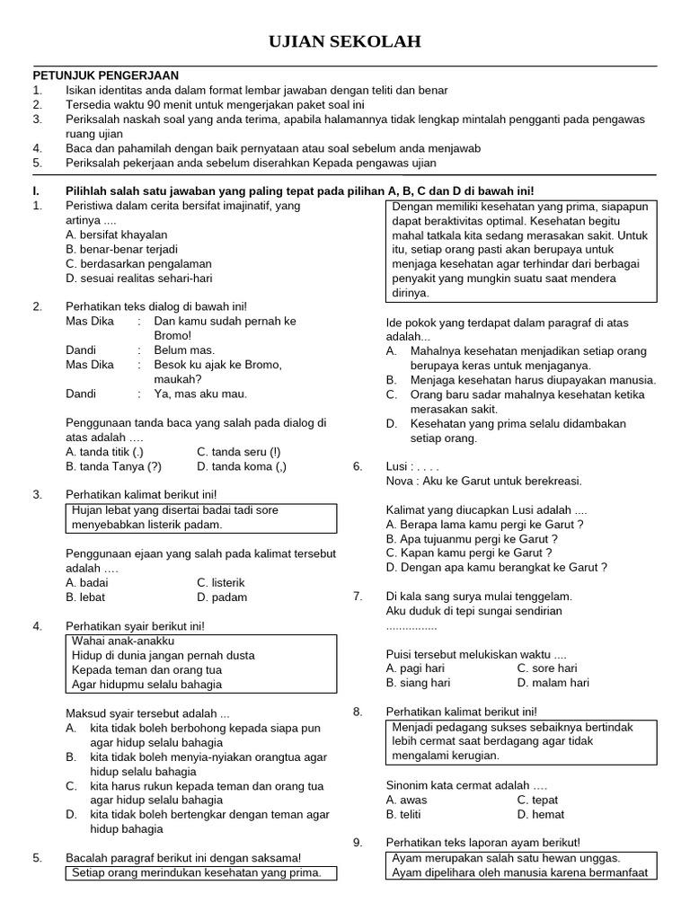 Soal Us SD Bindo | PDF